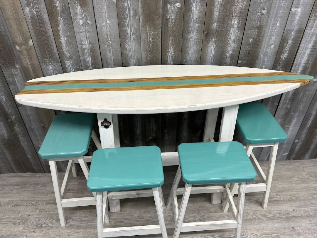 6 Foot Surfboard Table With 4 Stools, Bar Height Table, Made in North ...