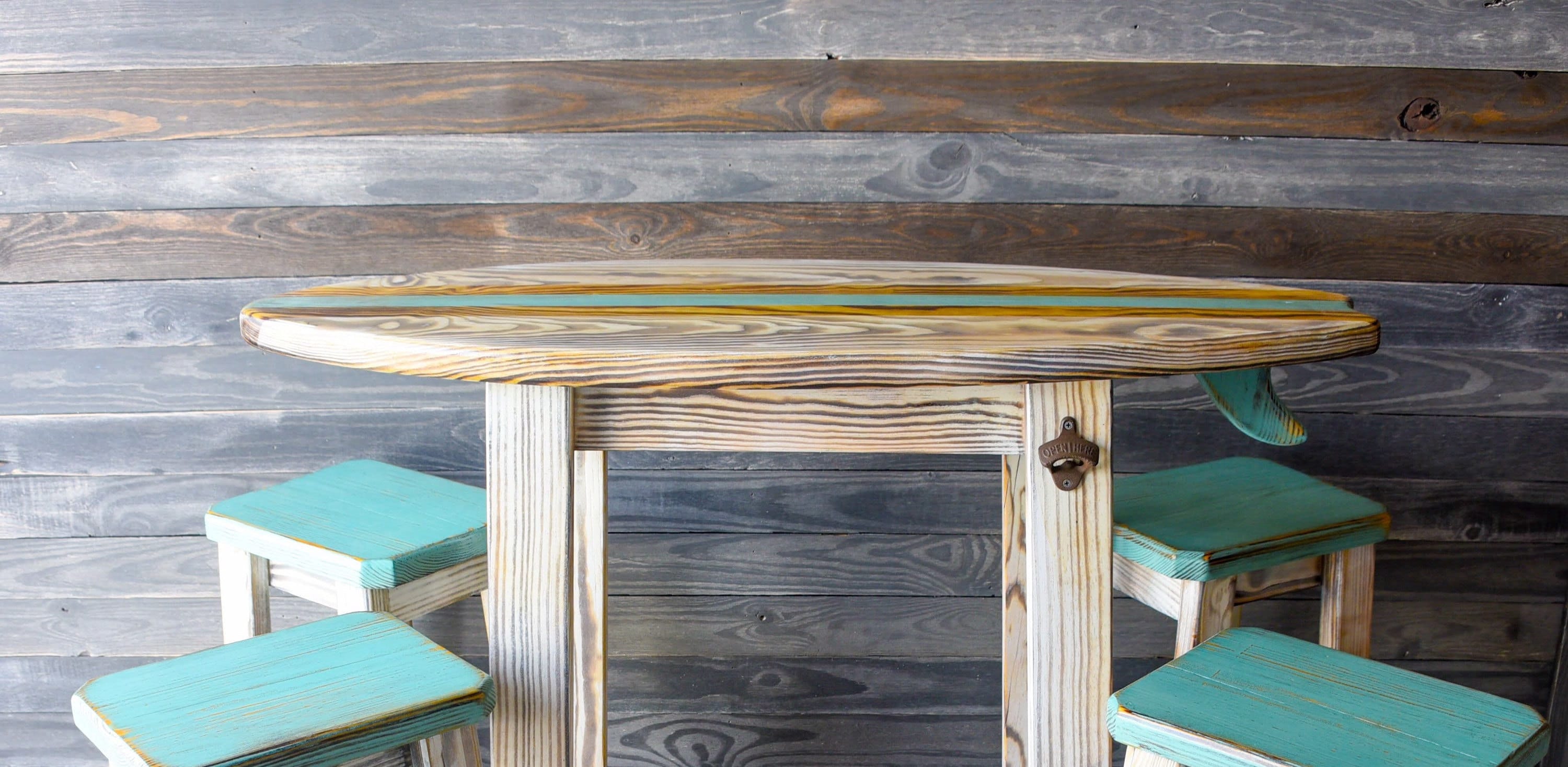 4 Foot Surfboard Table With 4 Stools, Bar Height Table, Made in North ...