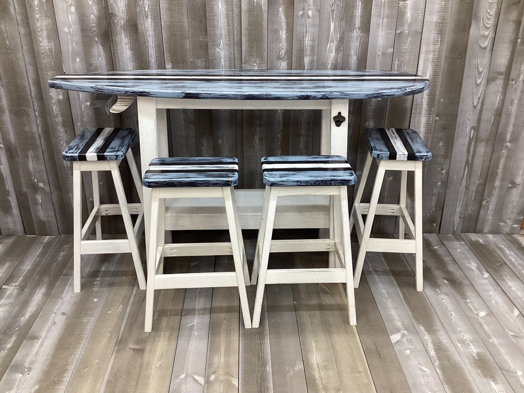 4 Foot Surfboard Table With 4 Stools, Bar Height Table, Made in North ...