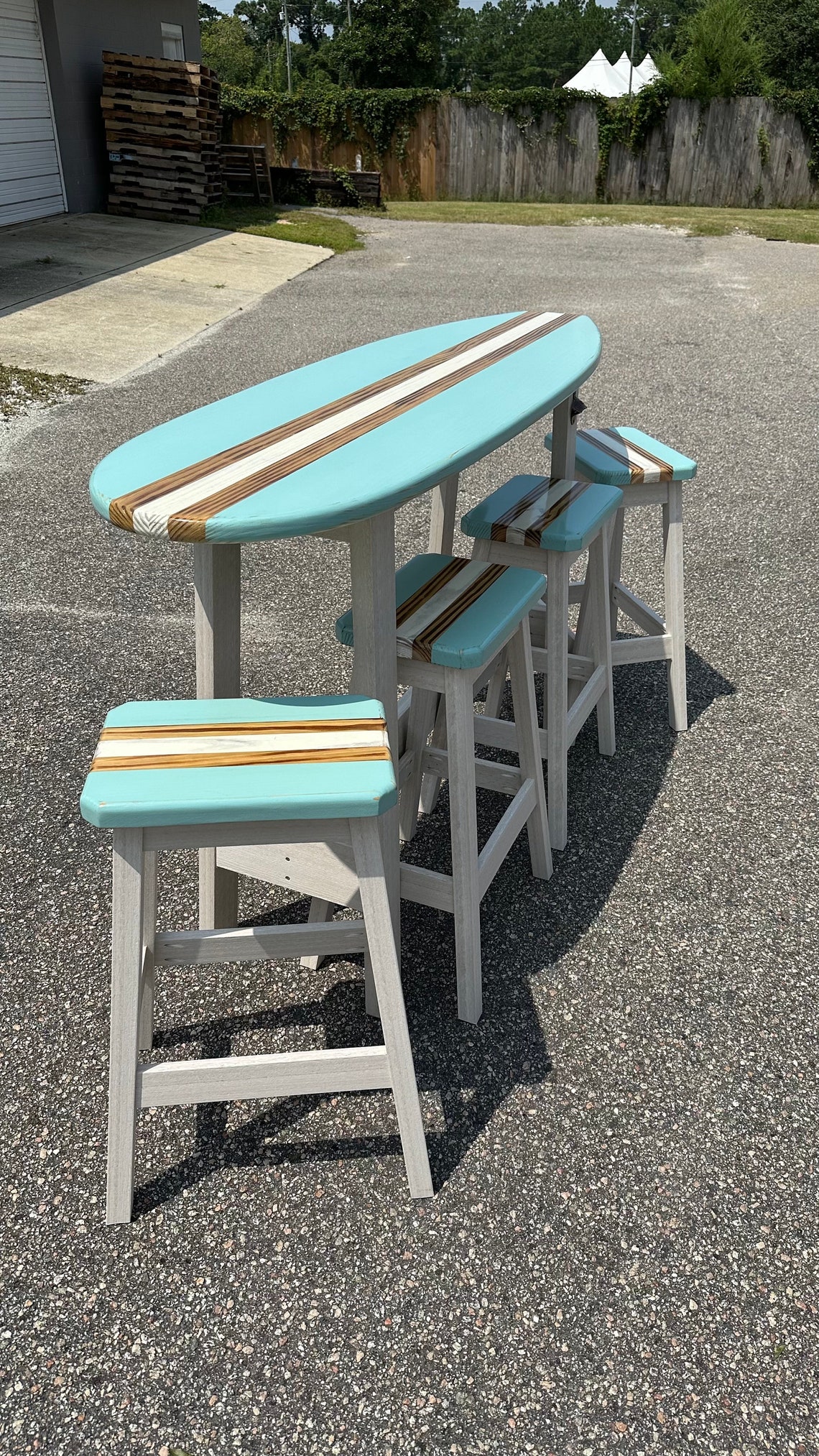 6 Foot Surfboard Table With 4 Stools, Bar Height Table, 42" Tall, Pub ...