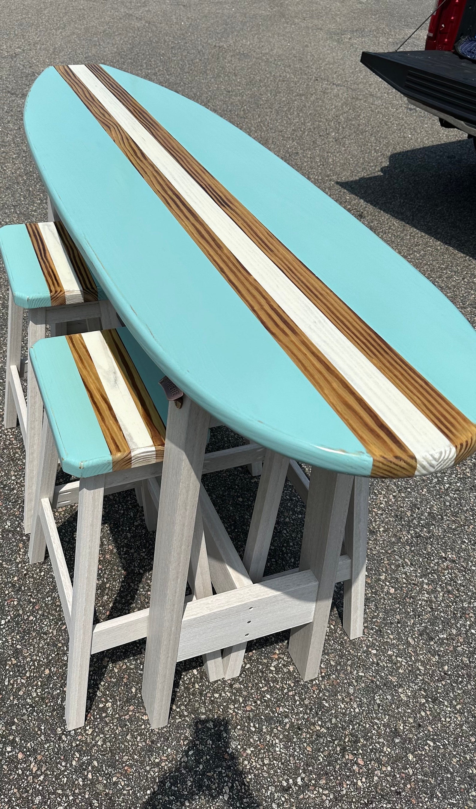 6 Foot Surfboard Table With 4 Stools, Bar Height Table, 42" Tall, Pub ...
