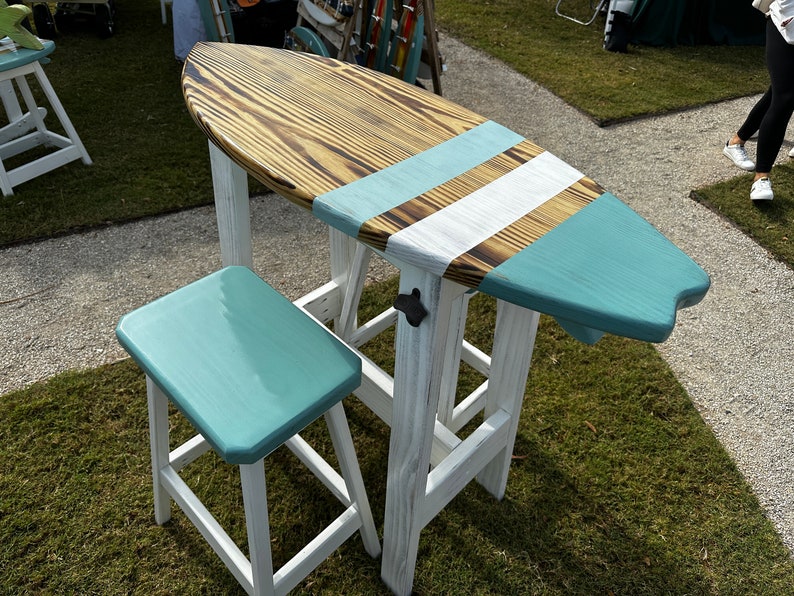 4 Foot Surfboard Table With 2 Stools Bar Height Table Made - Etsy