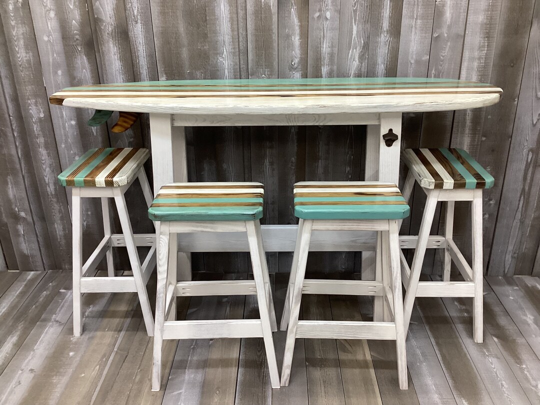 6 Foot Surfboard Table With 4 Stools, Bar Height Table, Made in North ...