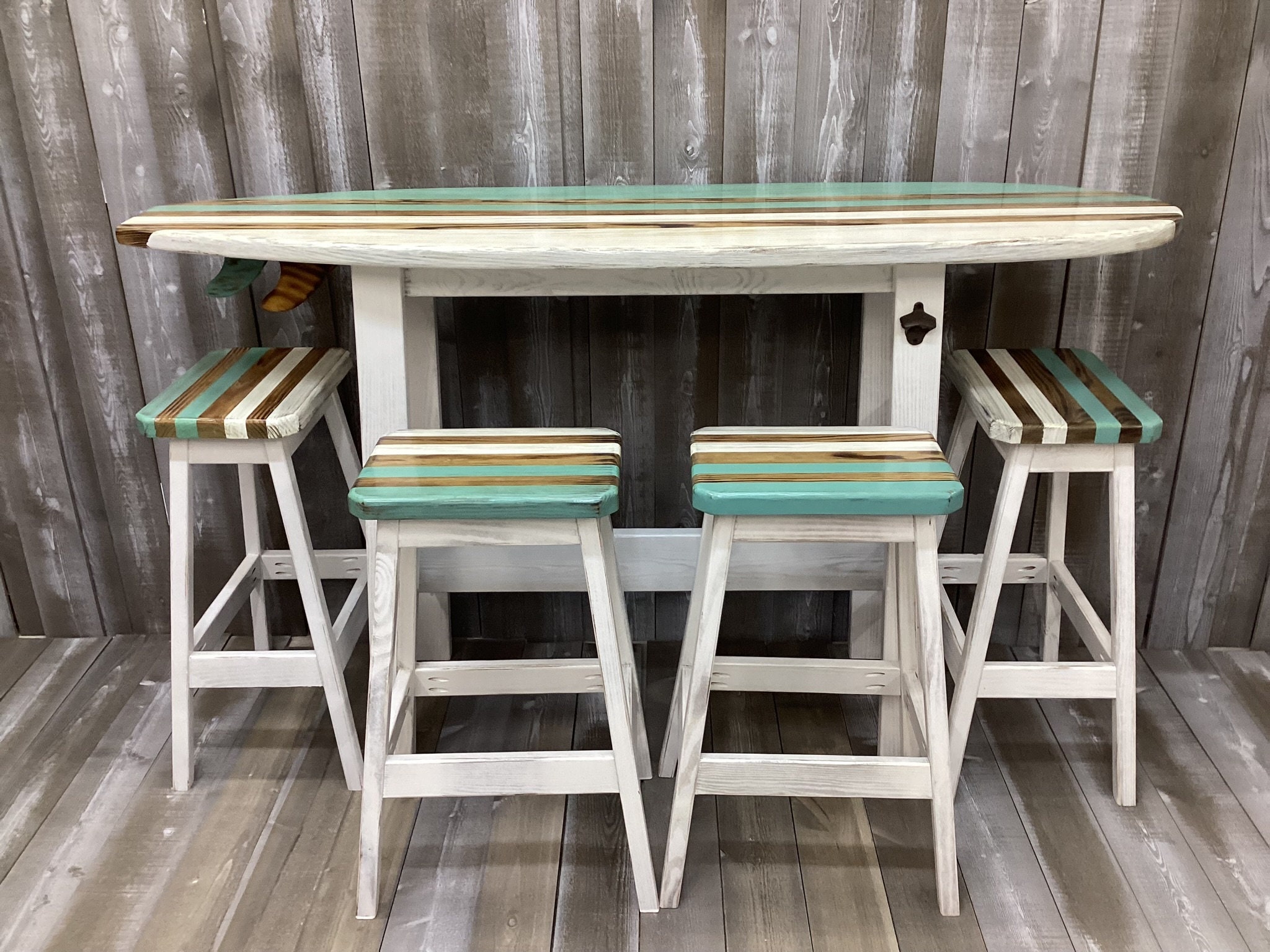 6 Foot Surfboard Table With 4 Stools Bar Height Table Made in North Carolina Carolina Beach 42 Tall Pub Table Bar Table Etsy
