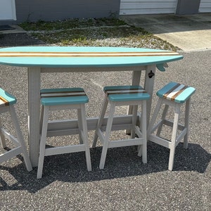 6 Foot Surfboard Table With 4 Stools, Bar Height Table, 42" Tall, Pub ...