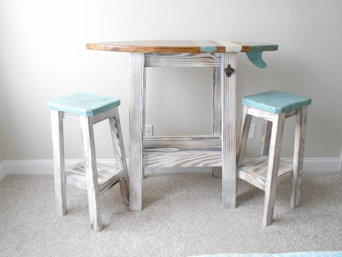 4 Foot Surfboard Table With 2 Stools Bar Height Table Made - Etsy