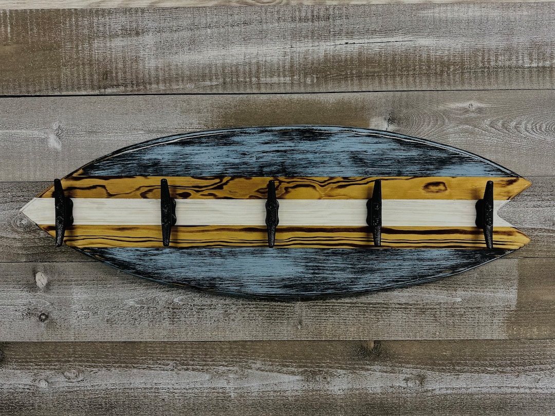 32" Surfboard Towel/coat Rack With Galvanized Black Boat Cleats. - Etsy