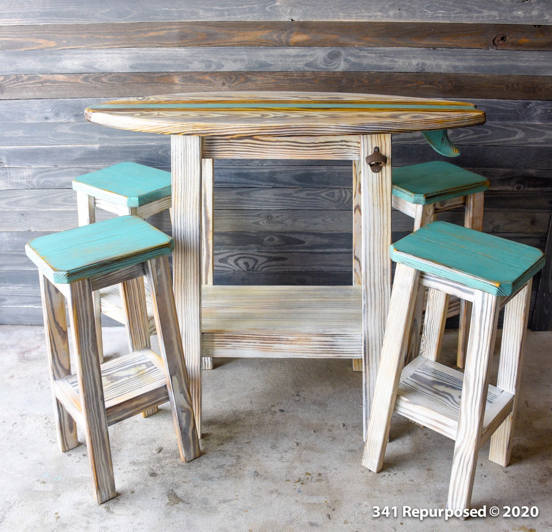 4 Foot Surfboard Table With 2 Stools Bar Height Table Made - Etsy
