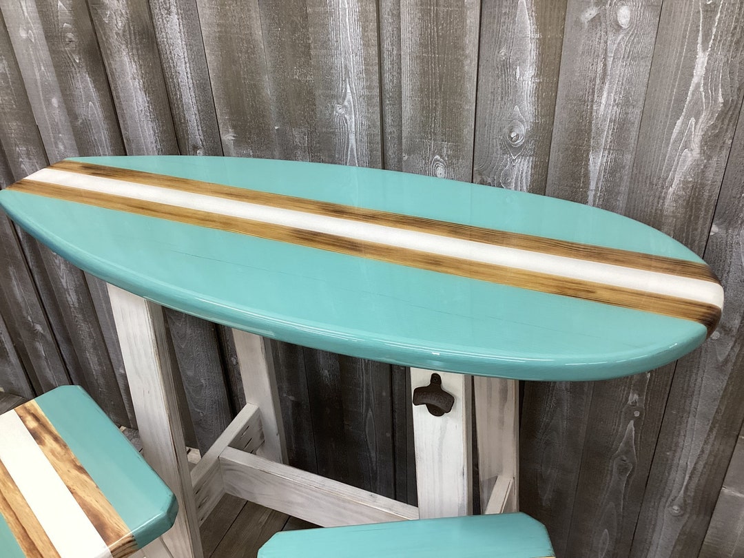 4 Foot Surfboard Table With 2 Stools, Bar Height Table, Made in North ...