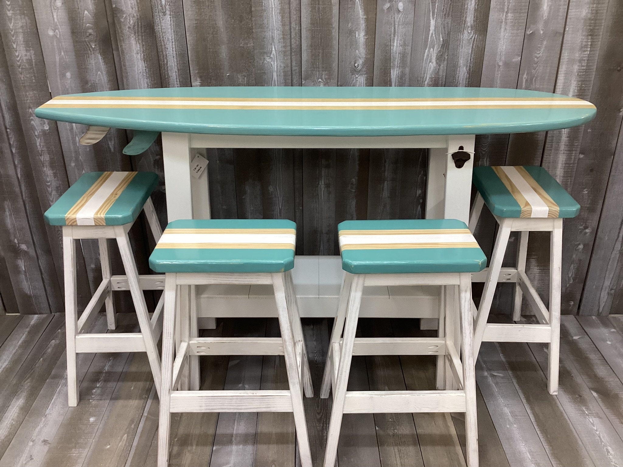 6 Foot Surfboard Table With 4 Stools, Bar Height Table, Made in North ...
