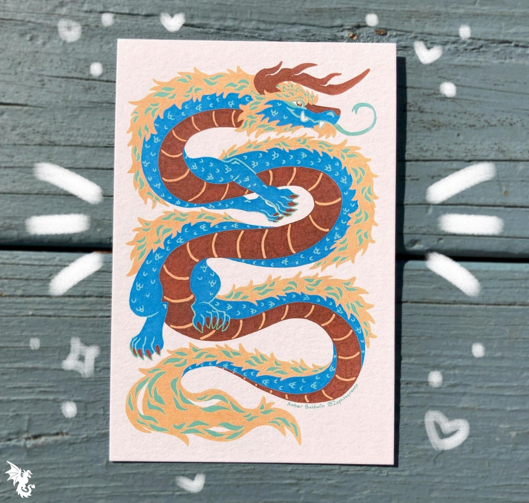 Blue Dragon Art Print 4x6" | Dragon Postcard - Etsy