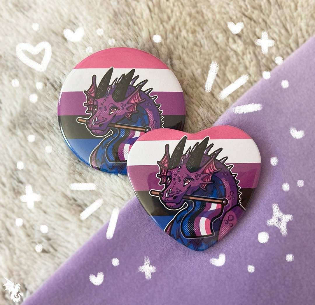 Genderfluid Pride Dragon Button 2.25" | Dragon Button Pin Badge - Etsy