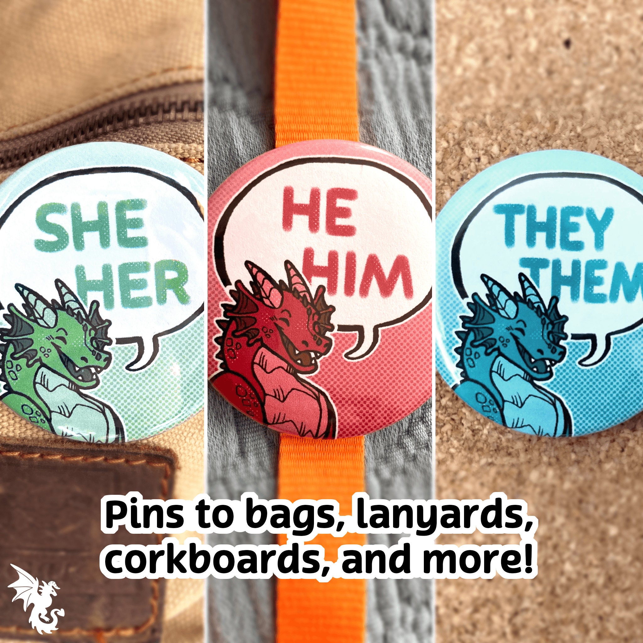 Custom Pronoun Buttons 2.25 Dragon Pronoun Pin Badge - Etsy