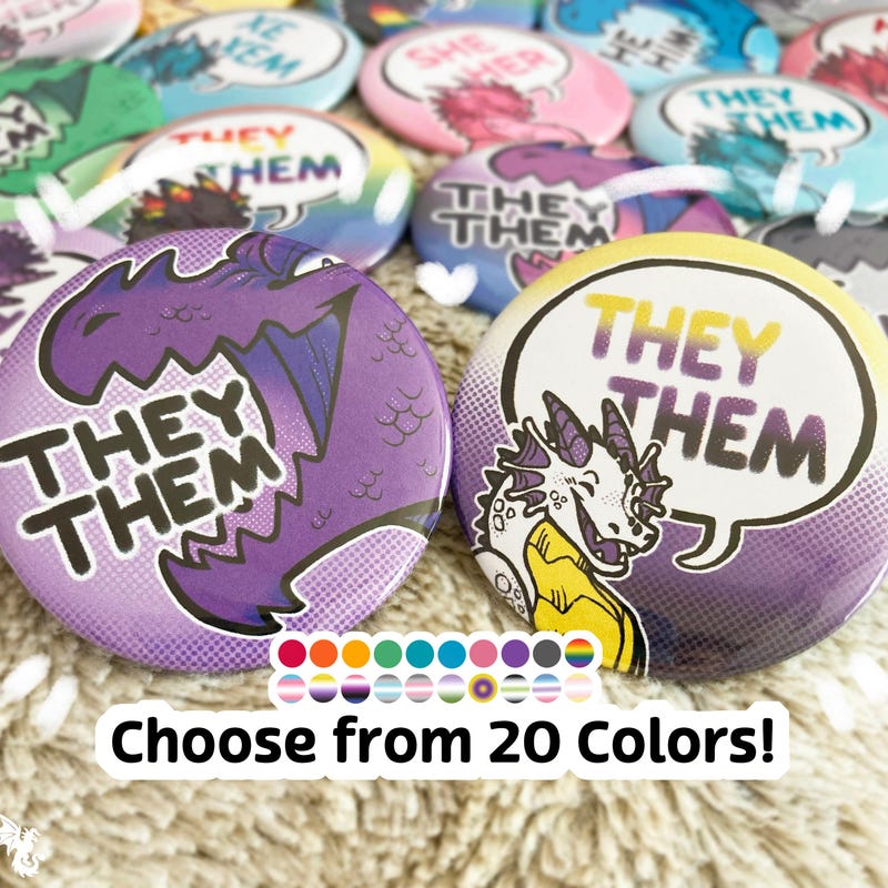Pronoun Pins Dragons - Etsy