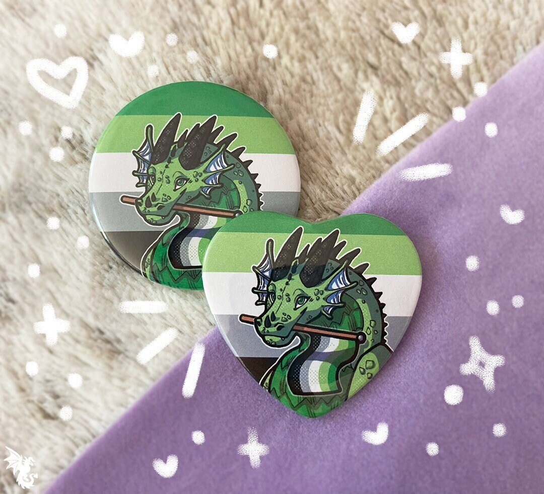 Aromantic Pride Dragon Button 2.25" | Dragon Button Pin Badge - Etsy
