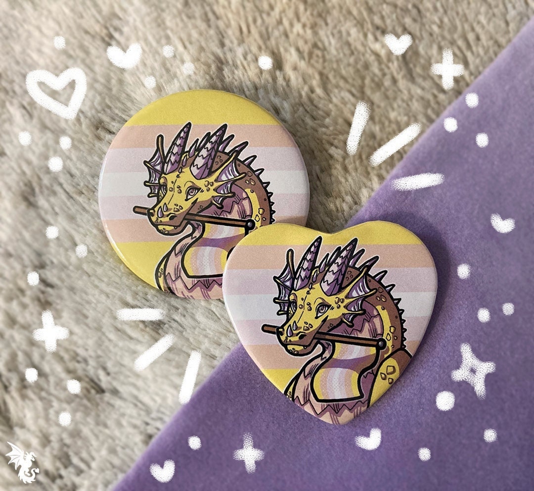 Pangender Pride Dragon Button 2.25" | Dragon Button Pin Badge - Etsy