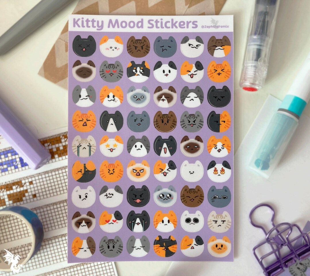 Kitty Moods Sticker Sheet 4x6" | Cat Stickers Matte Vinyl Bujo ...