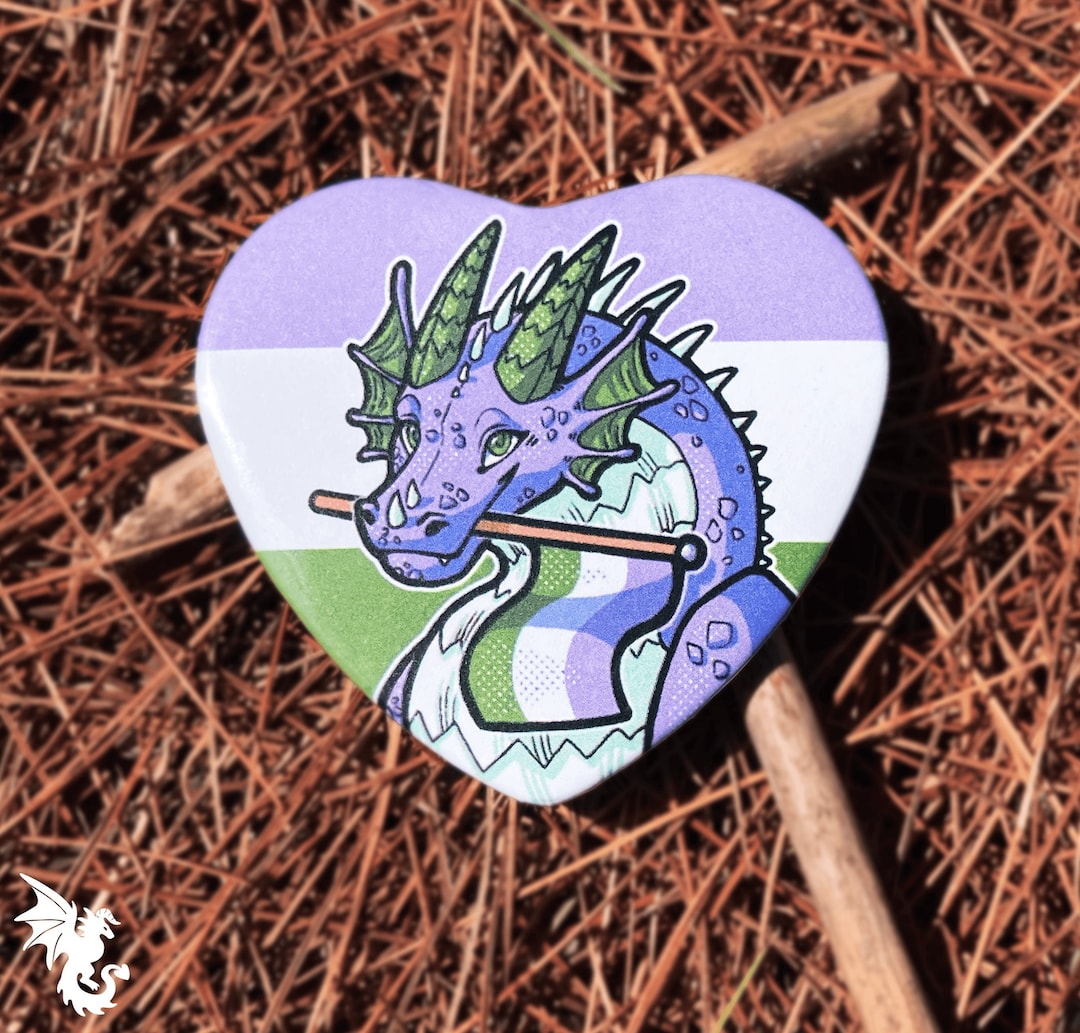 Genderqueer Pride Heart Button 2.25 Dragon Button Pin Badge - Etsy