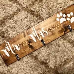 His Hers & Dog / Entryway Key Hooks / Leash and Collar Holder - Etsy
