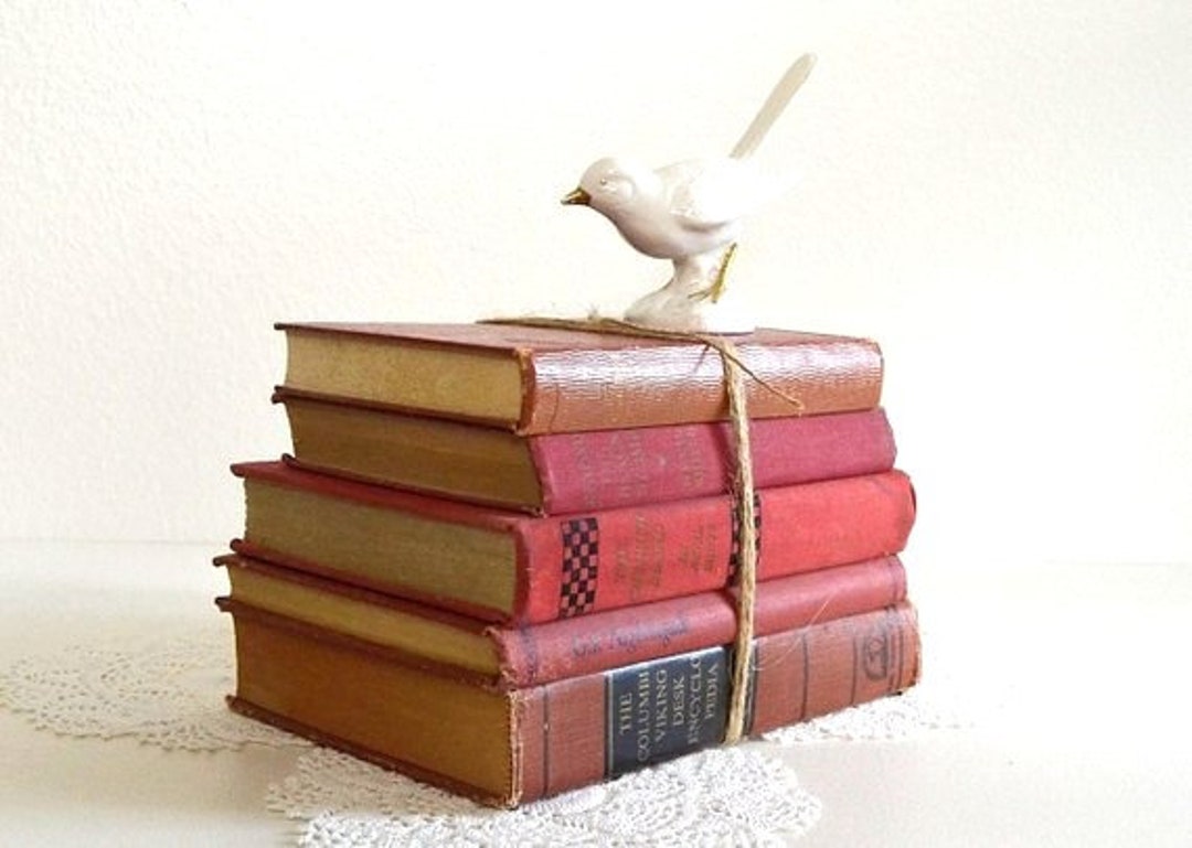 Vintage Stack of FIVE Red/reddish Bundled Books Linen Books Red Books ...