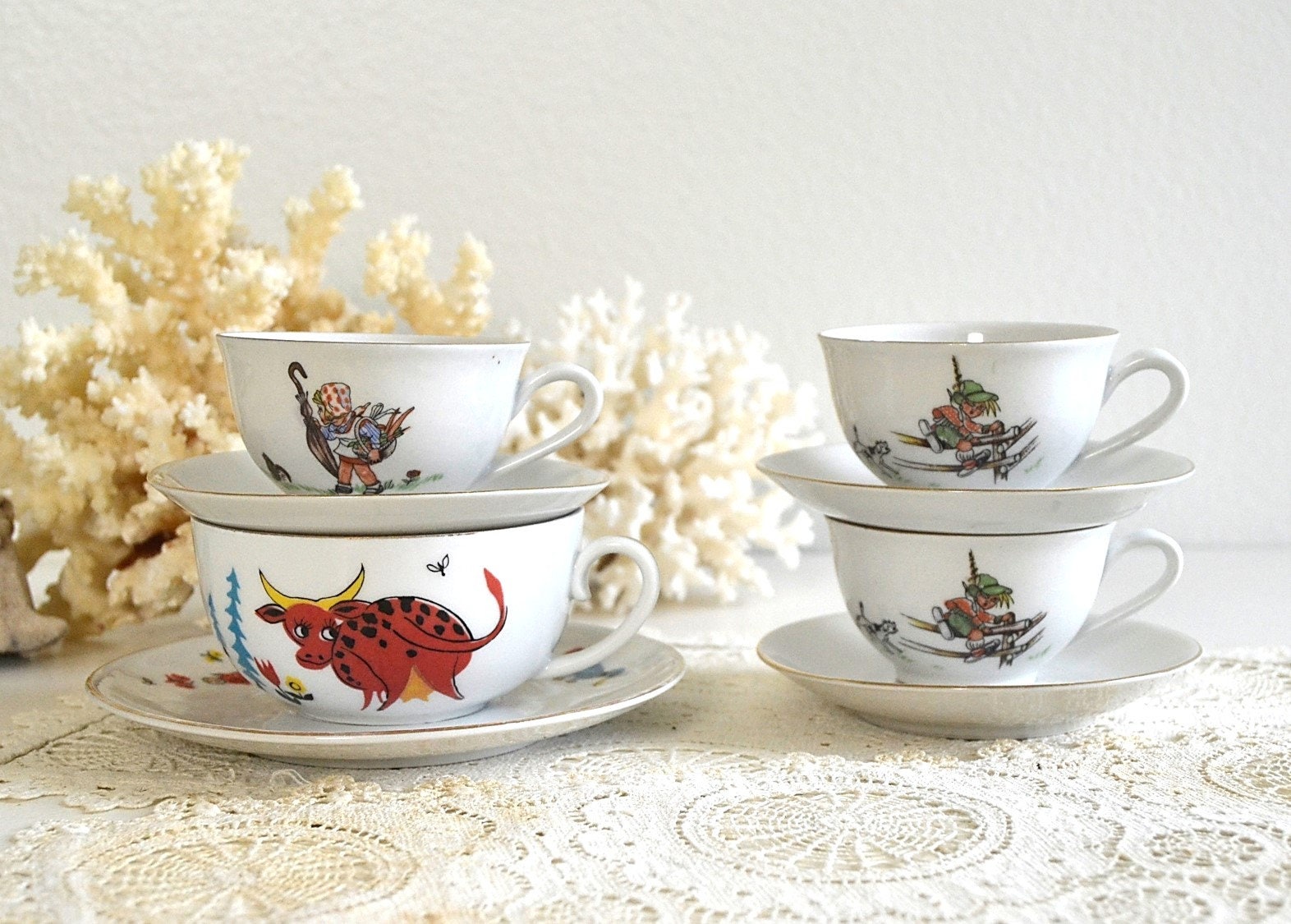 Vintage FOUR Kids Tea Cups Demitasse Children's Cups and | Etsy