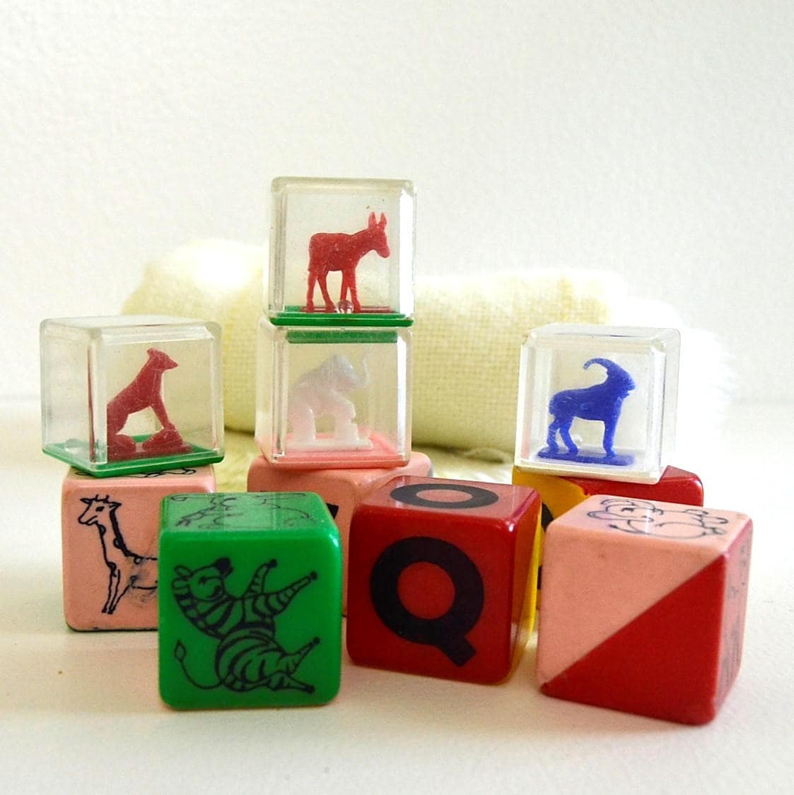 Vintage TEN toy blocks animal alphabet cubes blocks rattle | Etsy