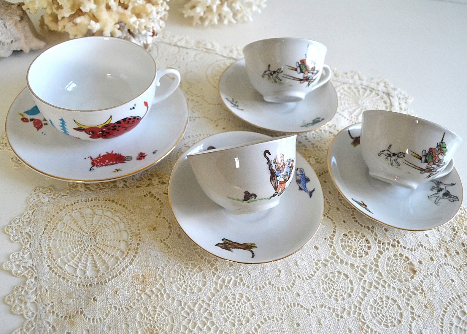 Vintage FOUR Kids Tea Cups Demitasse Children's Cups and | Etsy