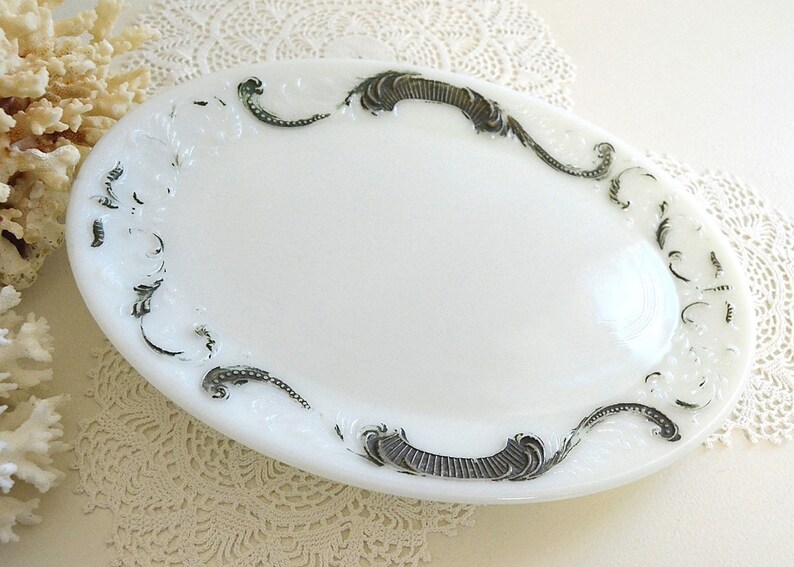 Vintage Oval White Milk Glass Platter Ornate White Platter - Etsy