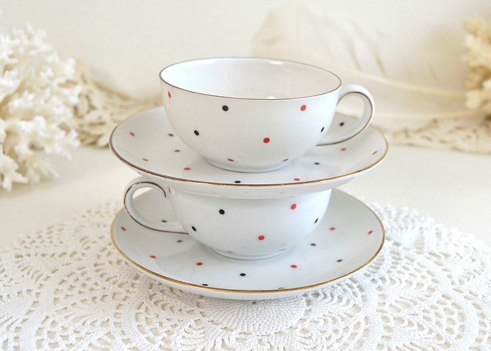 Vintage TWO Kids Blue Red Polka-dot Tea Cups Demitasse Children's Cups ...