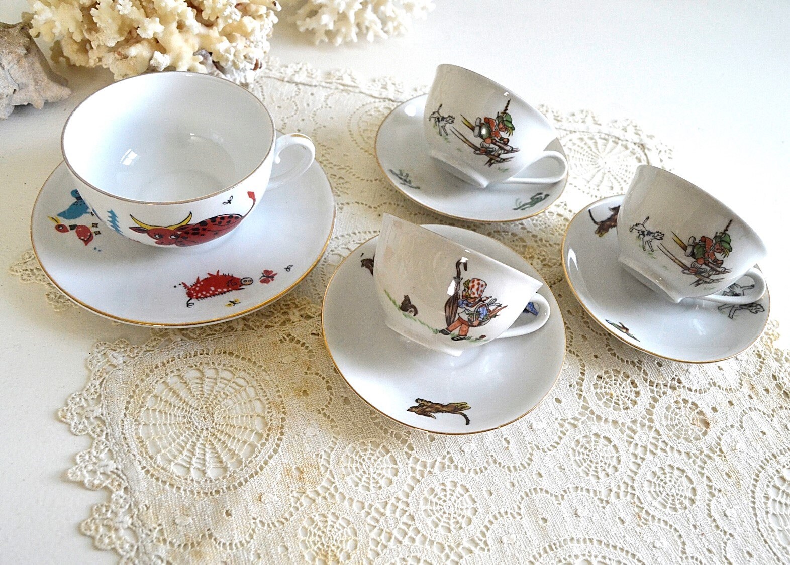 Vintage FOUR Kids Tea Cups Demitasse Children's Cups and | Etsy