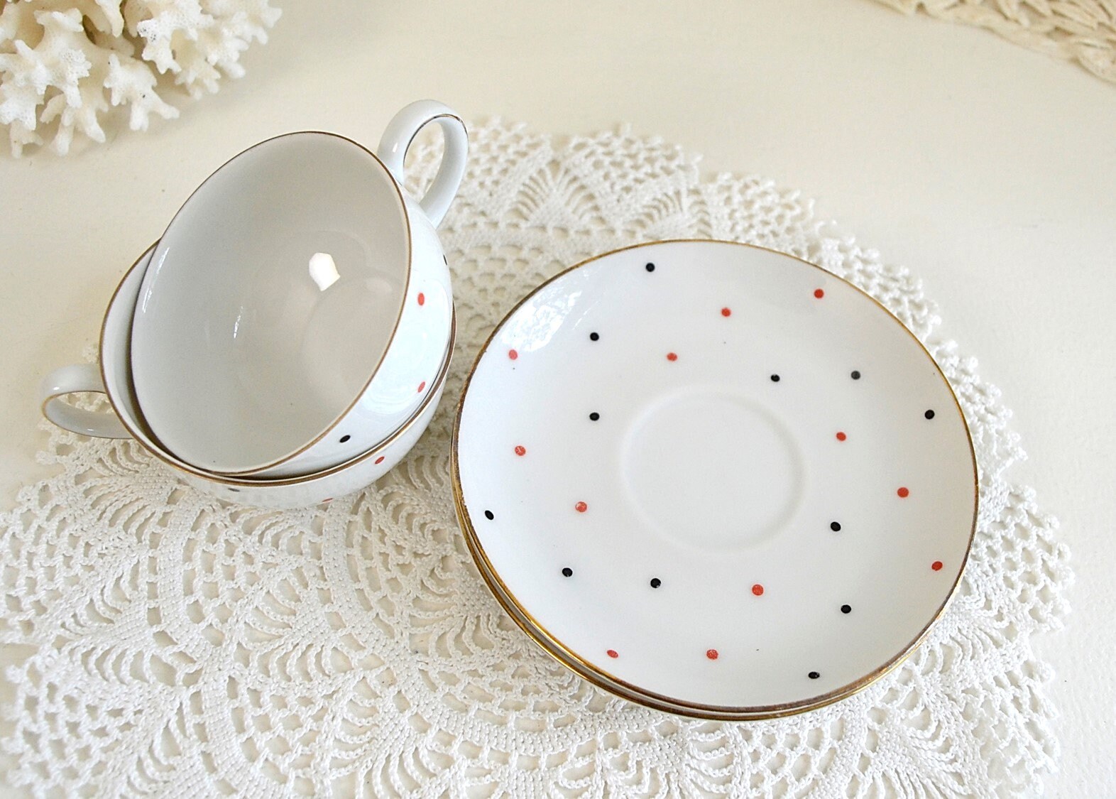Vintage TWO Kids Blue Red Polka-dot Tea Cups Demitasse Children's Cups ...