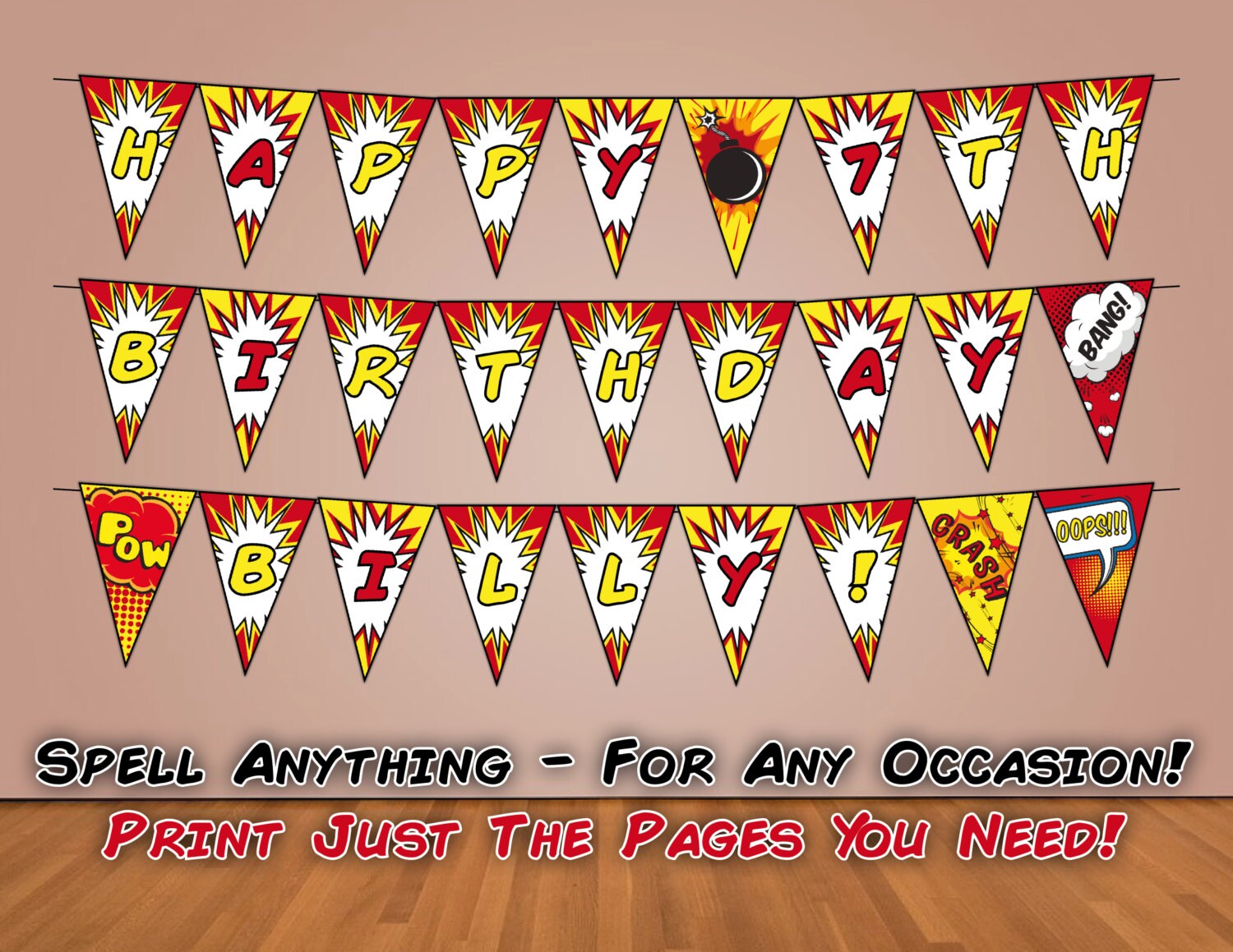 Comic Book Pennant-style Banner | Instant .PDF Download | Includes All ...