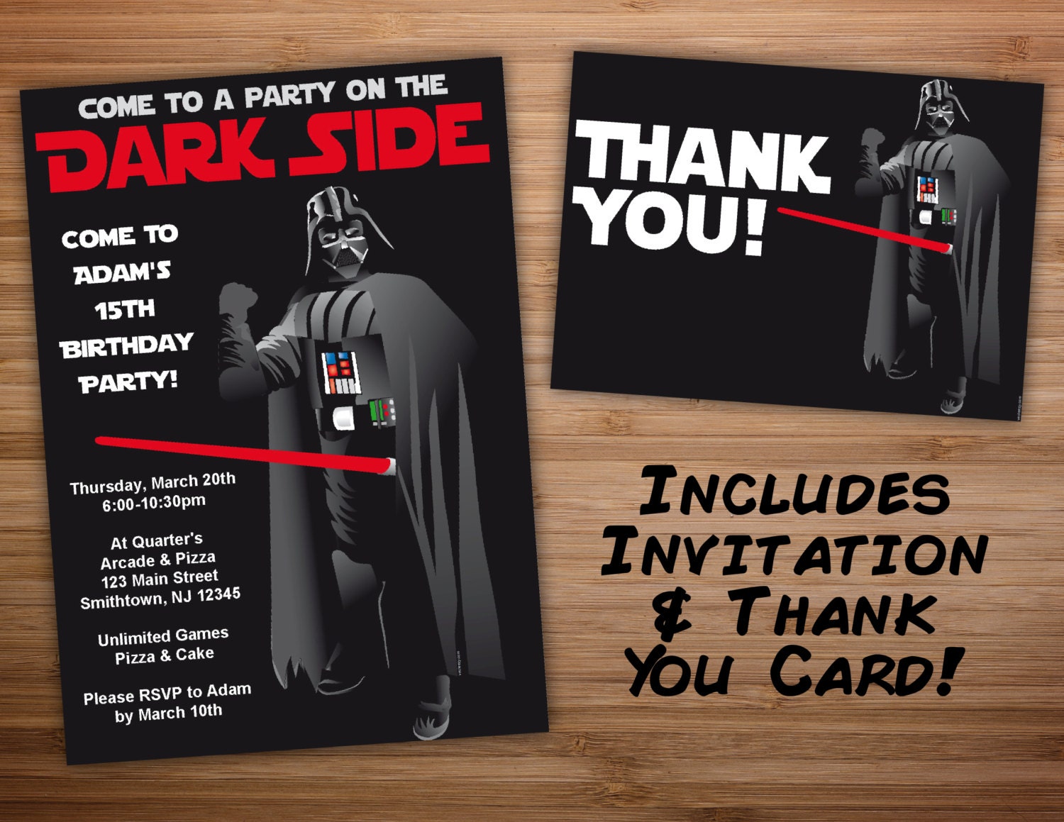 Star Wars Darth Vader fan Art Birthday Invitation Thank You Notes ...