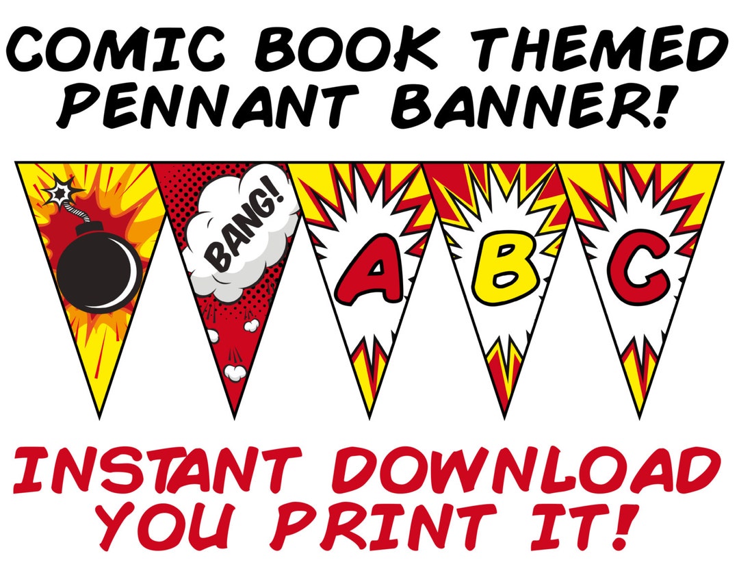 Comic Book Pennant-style Banner | Instant .PDF Download | Includes All ...