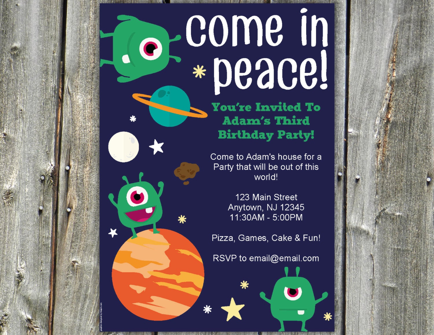 Cute Aliens Children's Birthday Party Invitation | Invitation + Thank ...