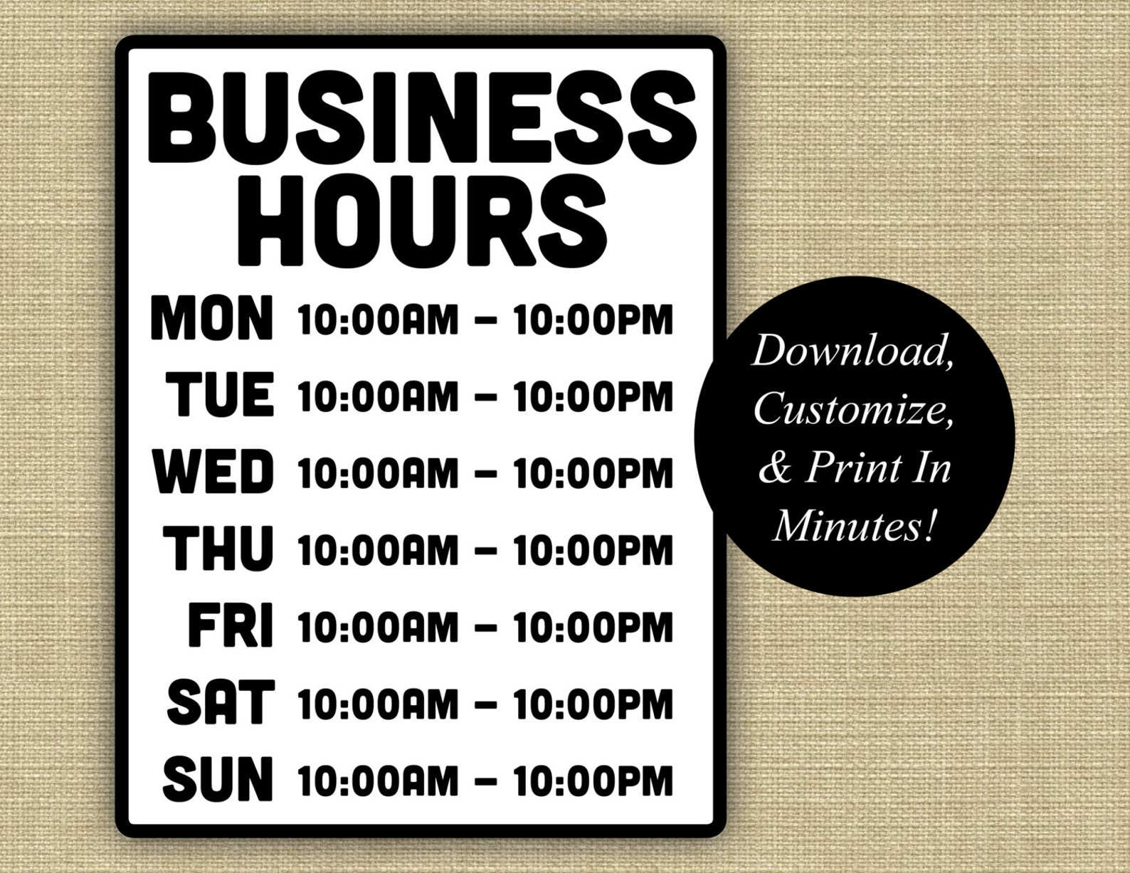 Business Hours Sign, Business Hours Printable, Hours Sign, Storefront ...