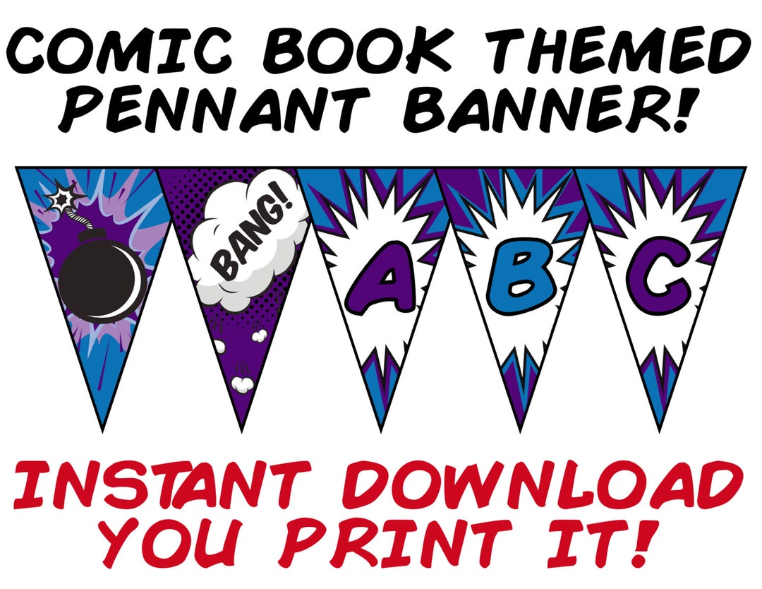 Comic Book Pennant-style Banner - Blue + Purple! | Instant .PDF ...