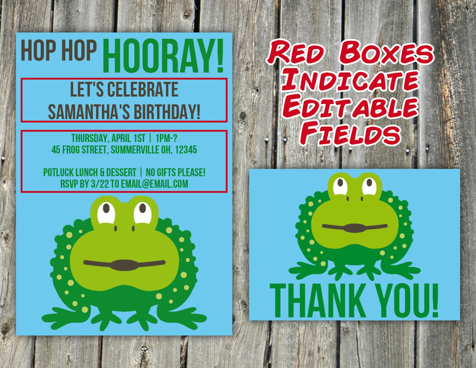 Cute Frog (hop Hop Hooray!) Party Invitation + Thank You Notes ...
