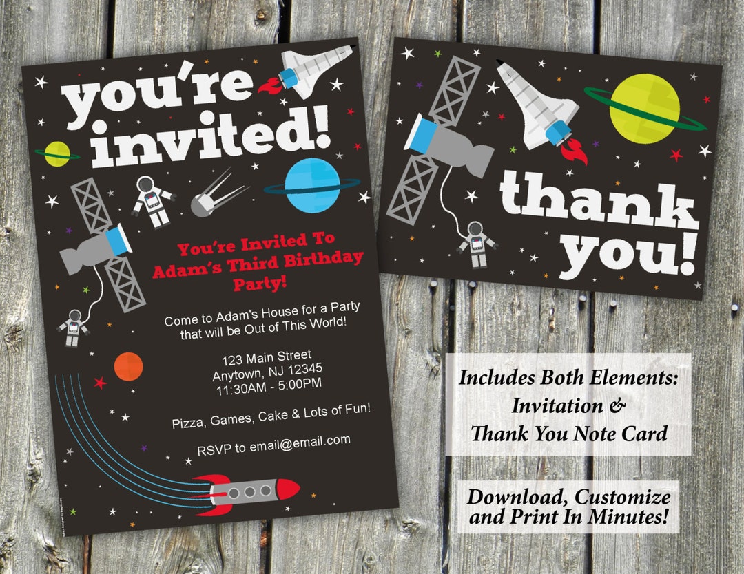 Astronauts in Space Children's Birthday Invitation Thank - Etsy