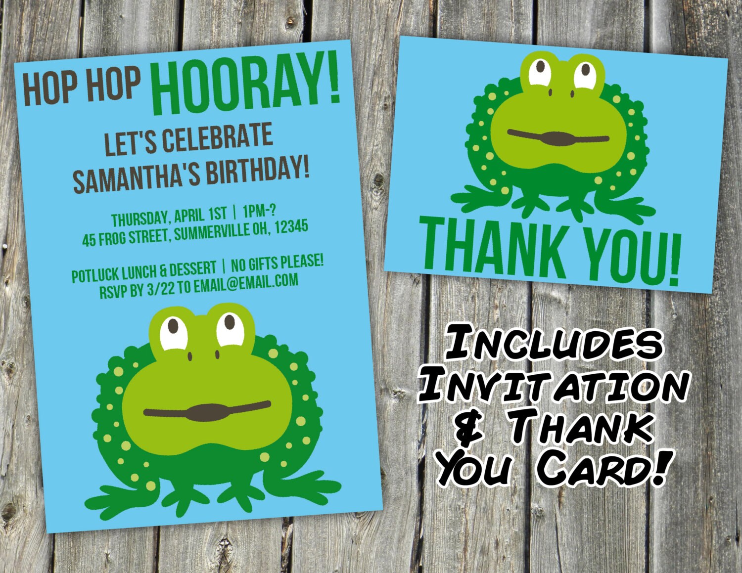 Cute Frog (hop Hop Hooray!) Party Invitation + Thank You Notes ...