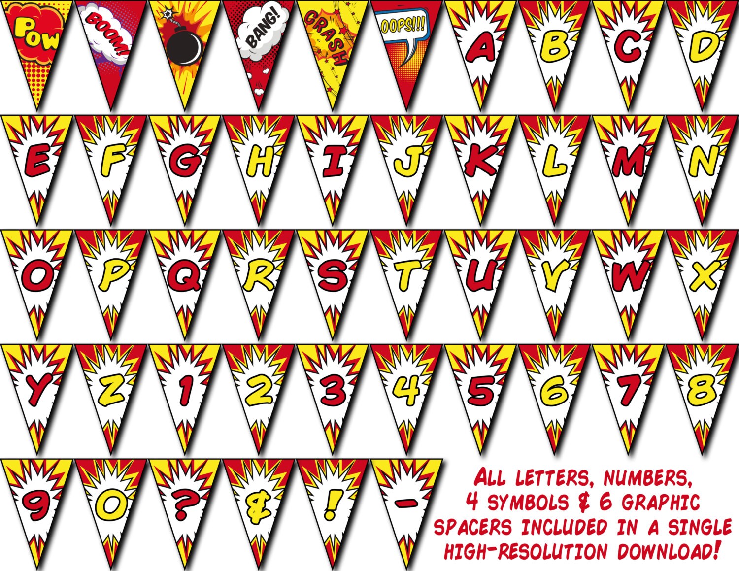 Comic Book Pennant-style Banner | Instant .PDF Download | Includes All ...