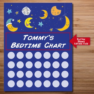 Sleepy Moon + Stars Bedtime Chart | Chart Progress + Reward Good ...