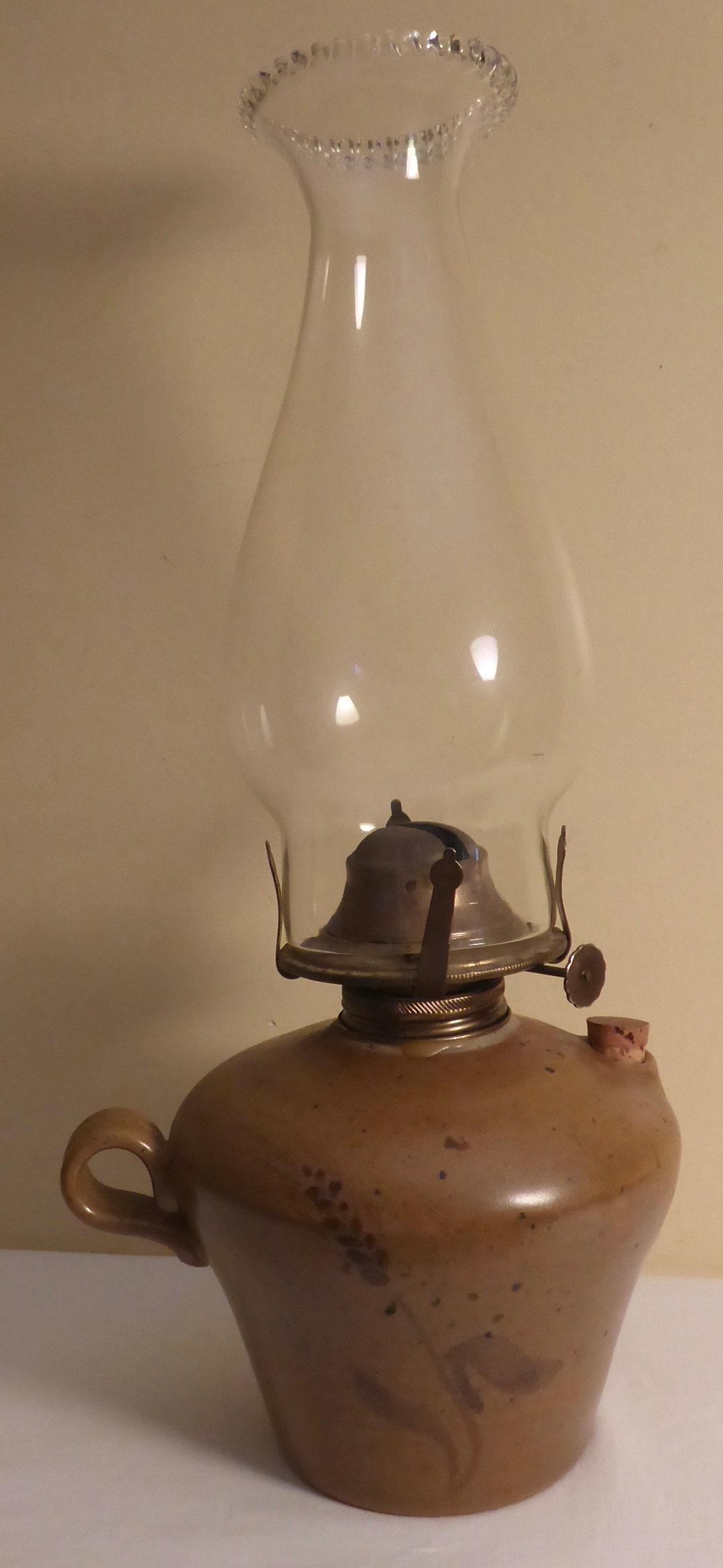 Vintage Stoneware Oil Hurricane Lamp Wheat Motif-vintage Hand Crafted ...