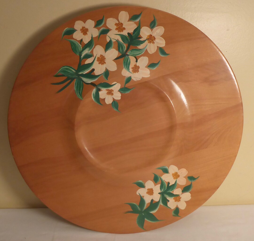 Vintage Hand Turned Hand Painted Maple Lazy Susan Made in Canada ...
