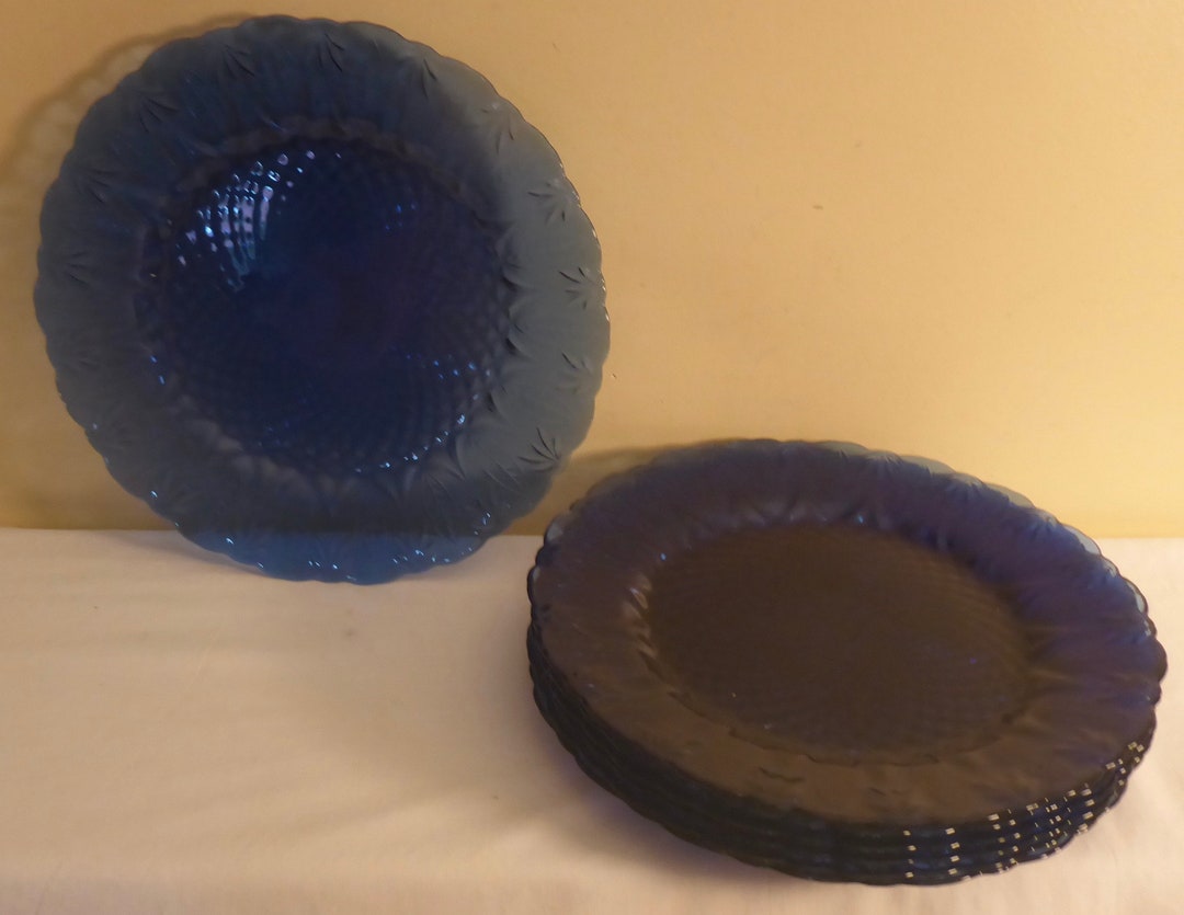 7 Vintage Arcoroc France Cobalt Blue 10 7/8" Dinner Plates - Vintage ...