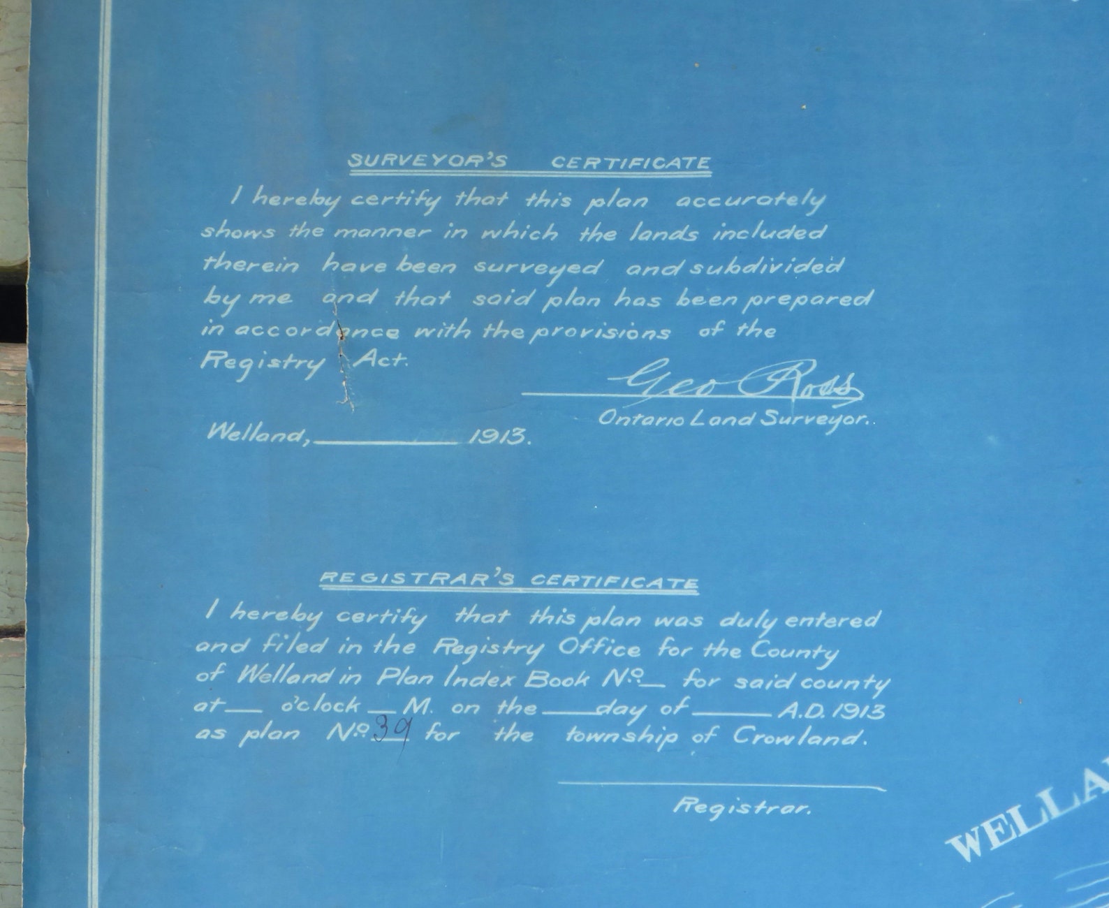 1913 Blueprint of a Plan of Subdivision on Riverside Drive Welland ...
