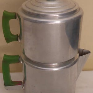 Antique 1930's Aluminum Coffee Maker Green Bakelite Handles - 1930's ...