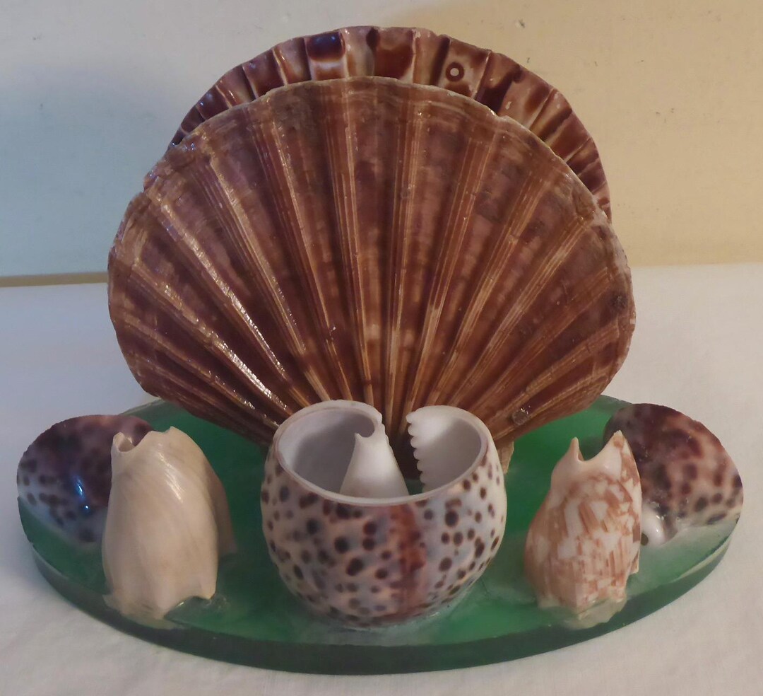 Vintage Collectable Sea Shell Napkin Holder on Lucite Base - Vintage ...