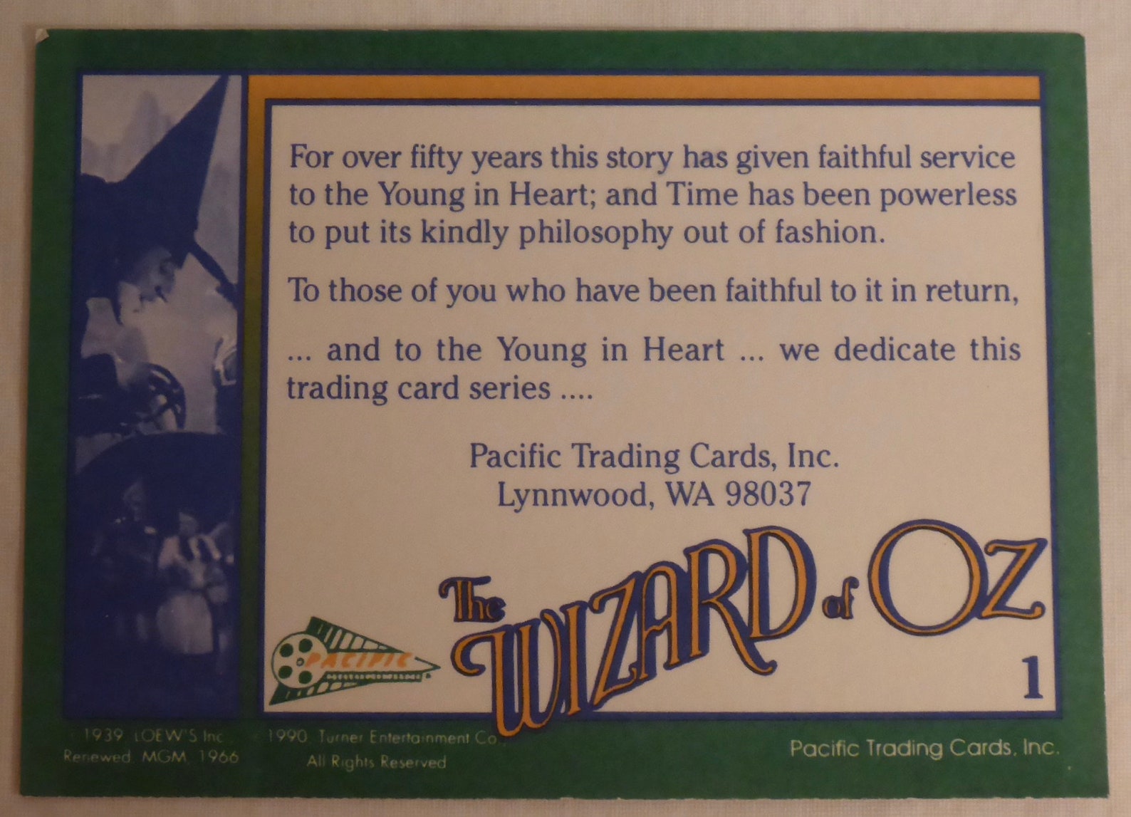 1990 the Wizard of Oz Trading Cards Published by Pacific Trading Cards ...