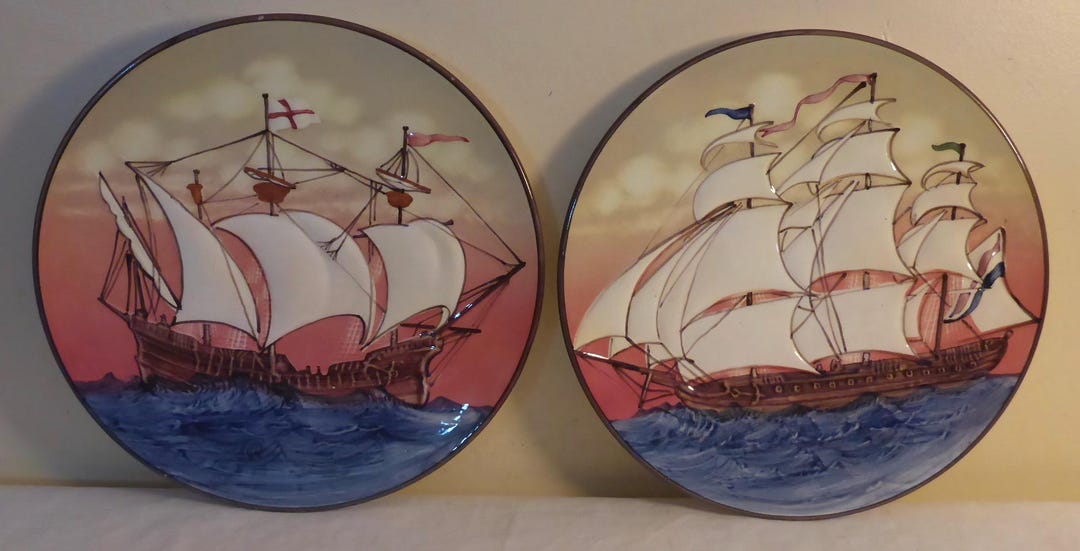 Set of 2 Vintage 1950's Hand Painted Relief 9 3/4" Decorative Wall ...